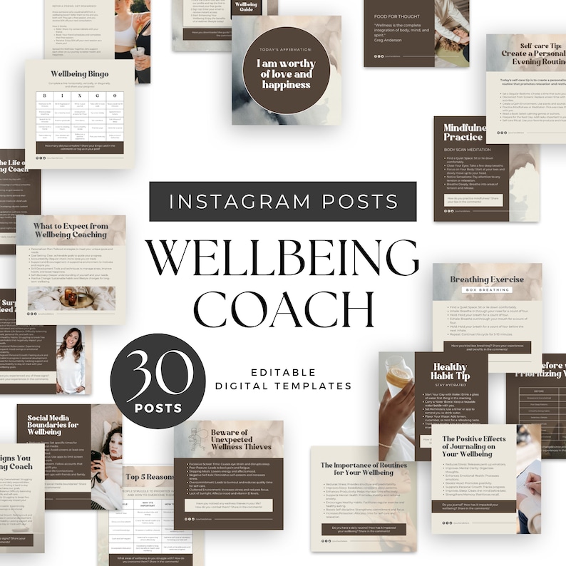 Insta Wellbeing Coach Canva Template Social Media Posts Editable Ig ...