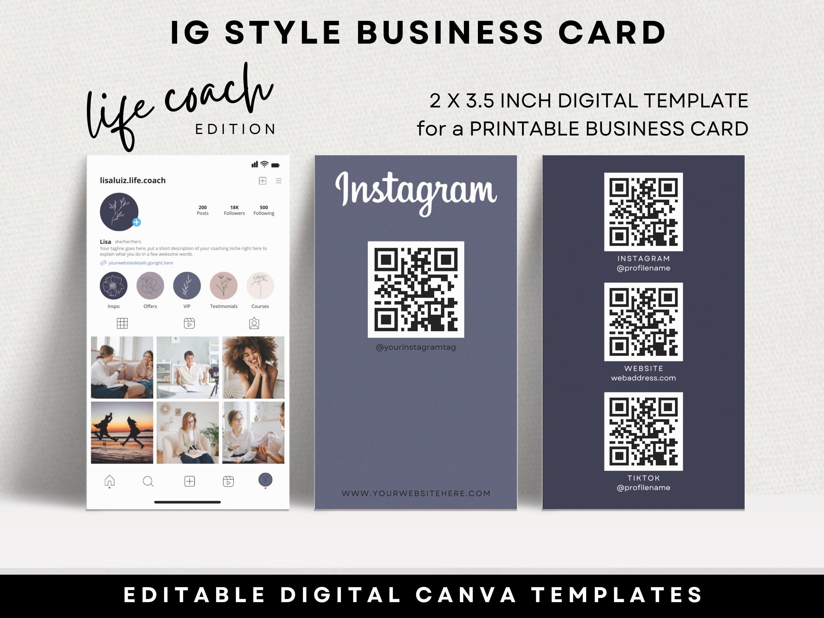 Business Card Insta Style Canva Template, Biz Card for Coach, IG Eye ...