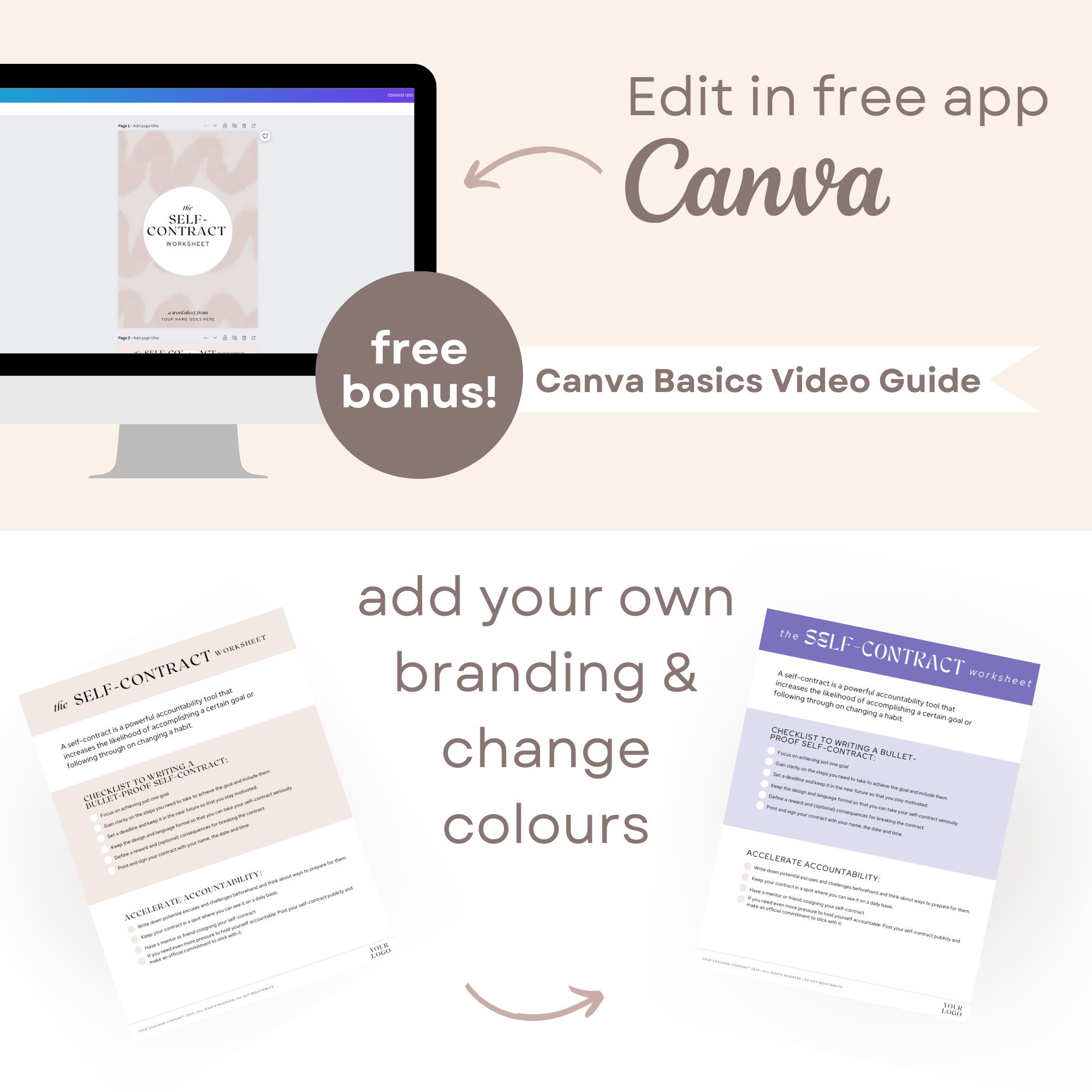 Self Contract Worksheet Template, Freebie, Lead Magnet, Canva Template ...