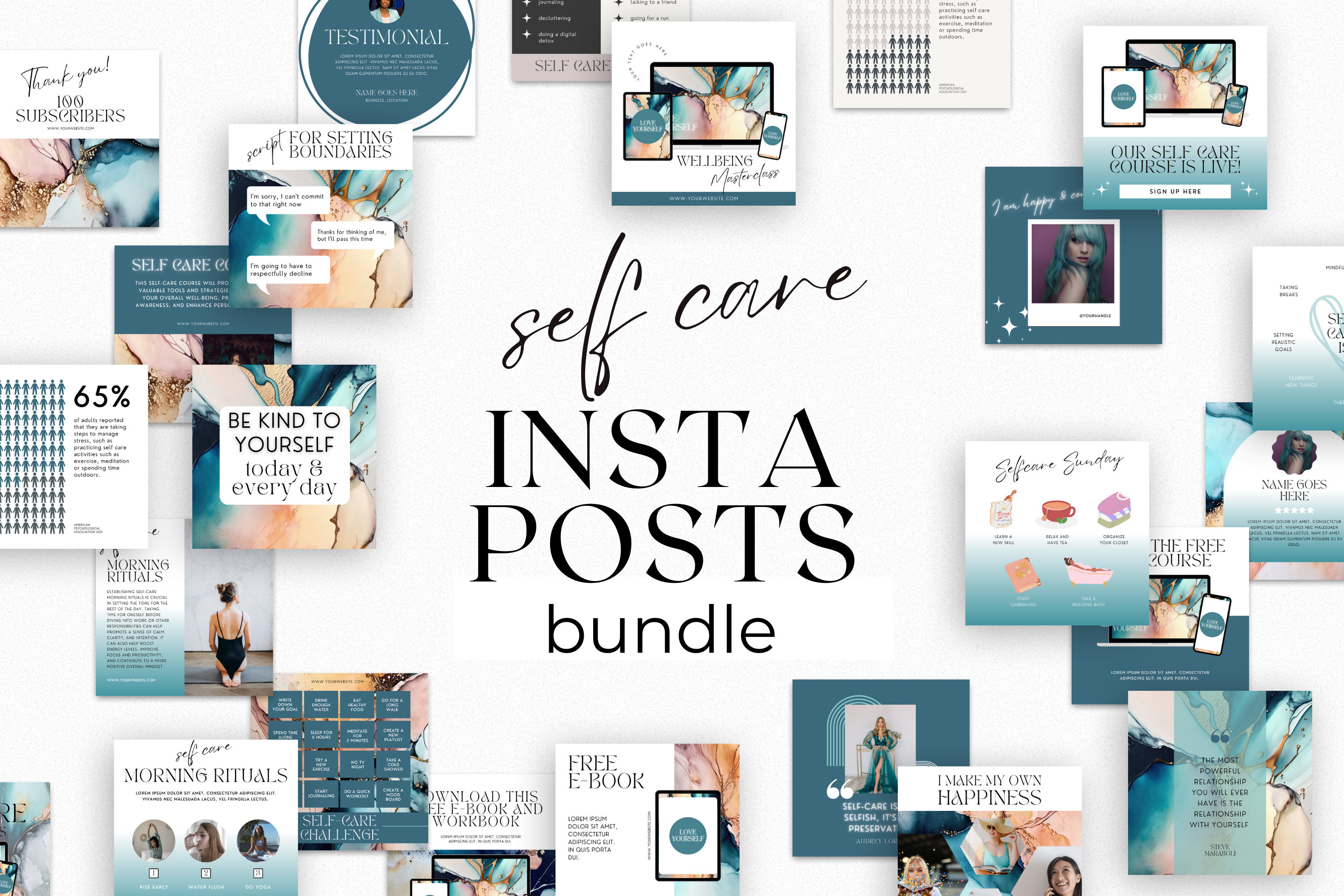 Self Care Insta Posts Canva Template for Coaches Course Creators ...
