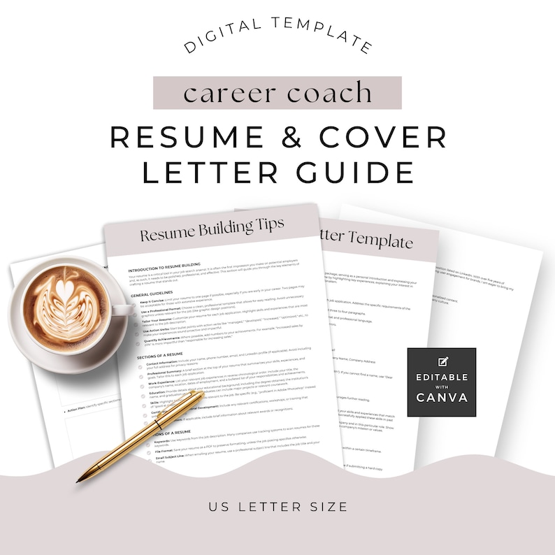Resume Guide Career Coach Cover Letter Handout Canva Template ...