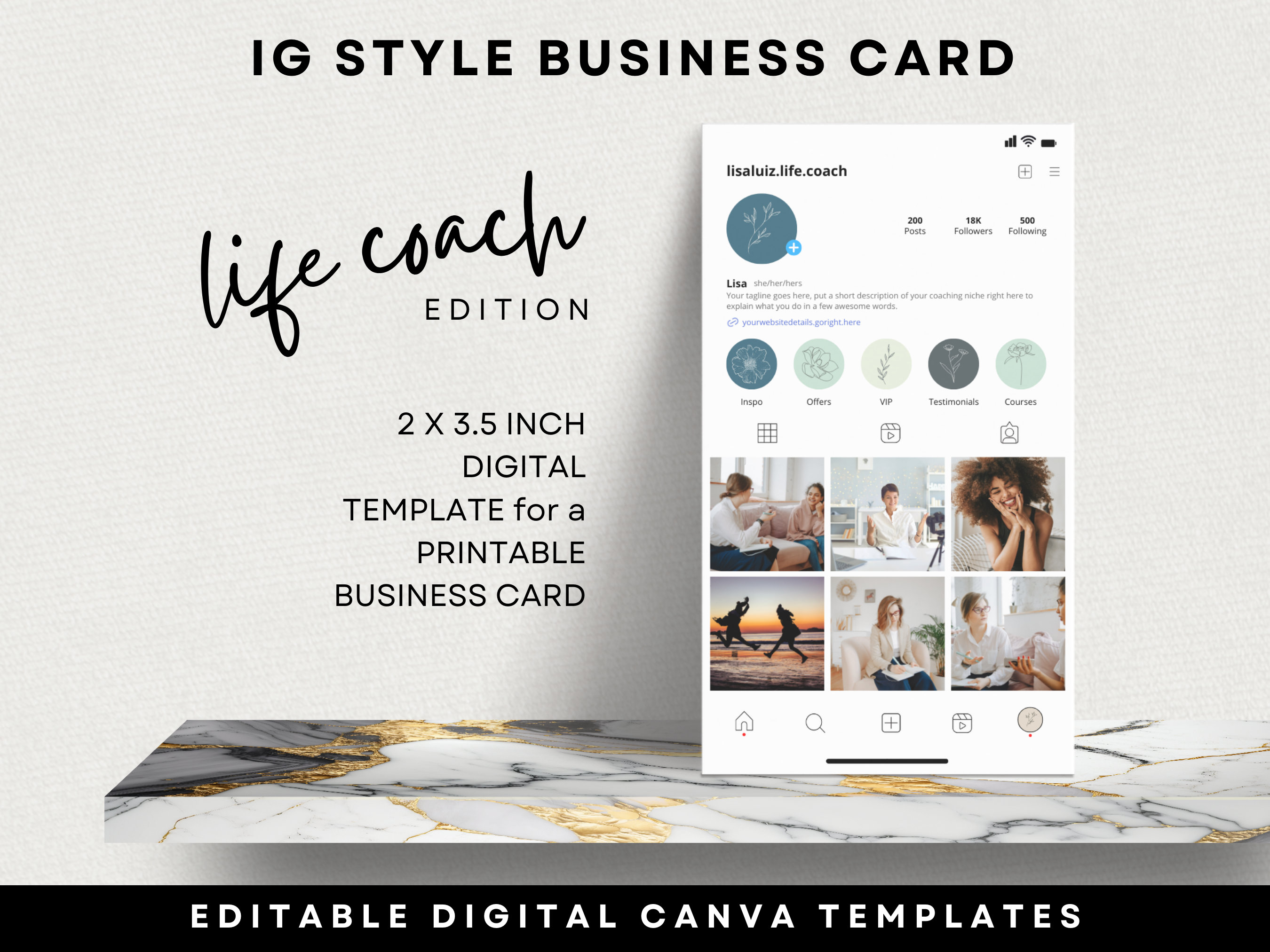 Printable IG Format Biz Card Style for Life Coaches Business Card Canva ...