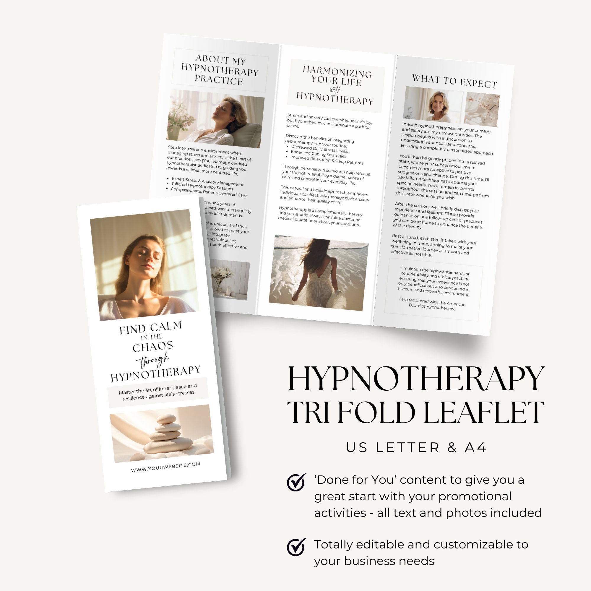 Tri Fold Leaflet Canva Template, Hypnotherapy for Stress and Anxiety ...