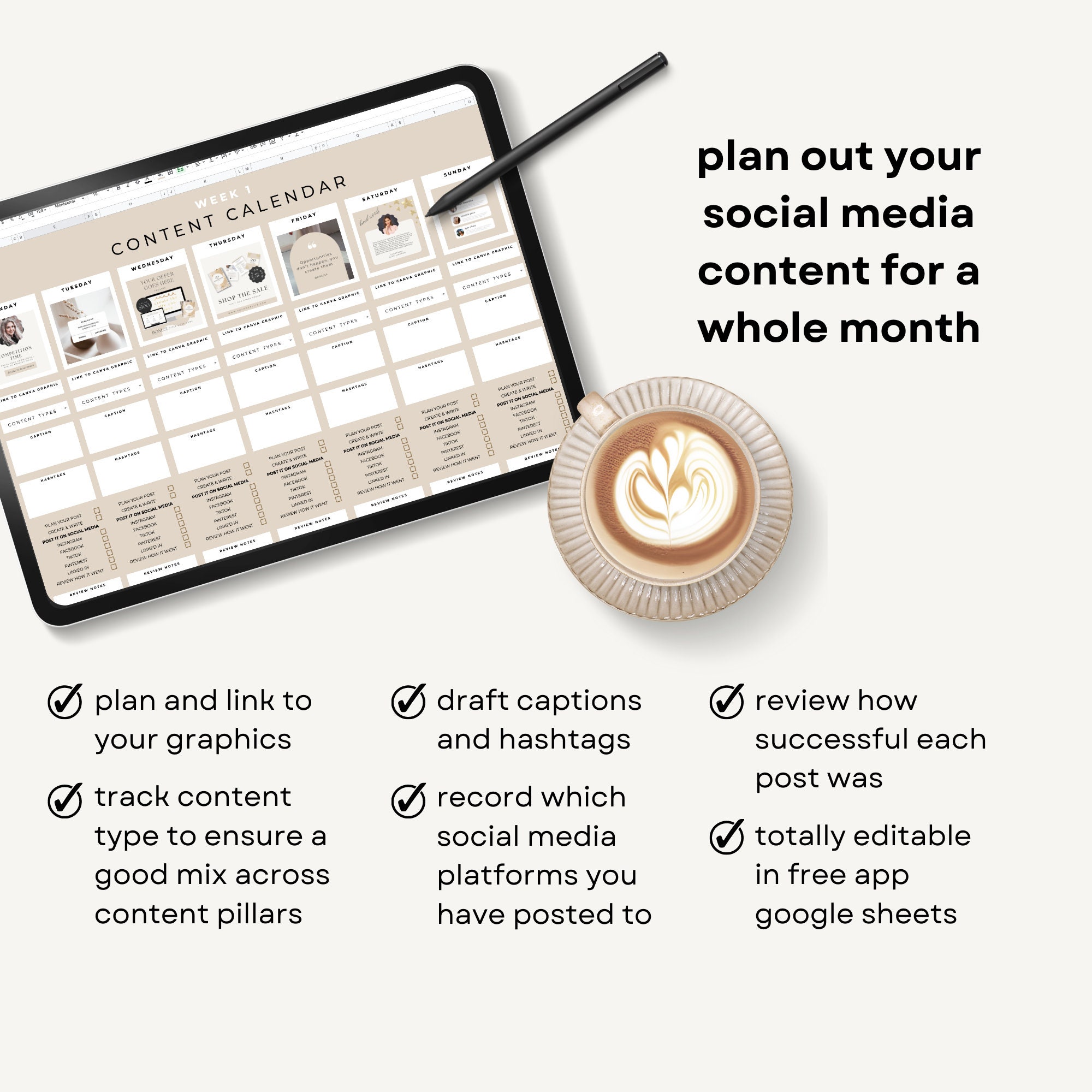 Content Calendar Google Sheets, Social Media Planner, Editable Template ...