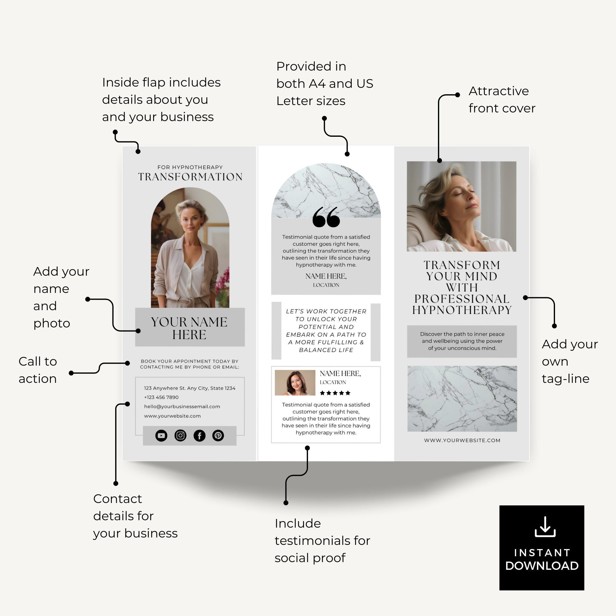 Printable Hypnotherapy Trifold Flyer Canva Template for Hypnotherapist ...