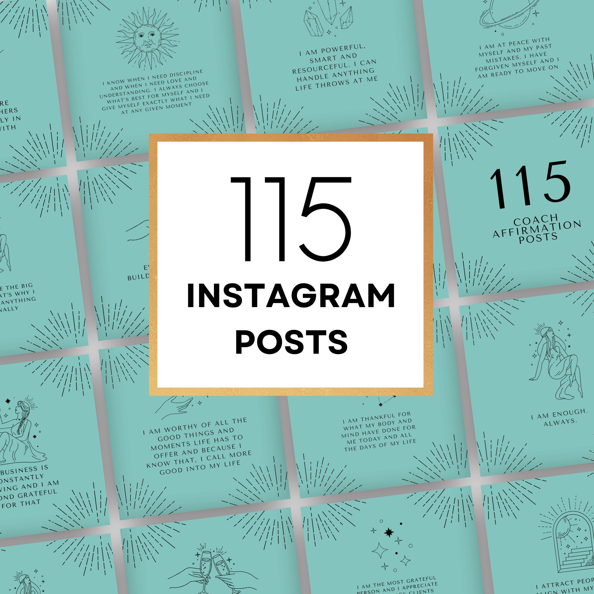 Turquoise Instagram Post Template Affirmations, Quote Pack for Coaches ...