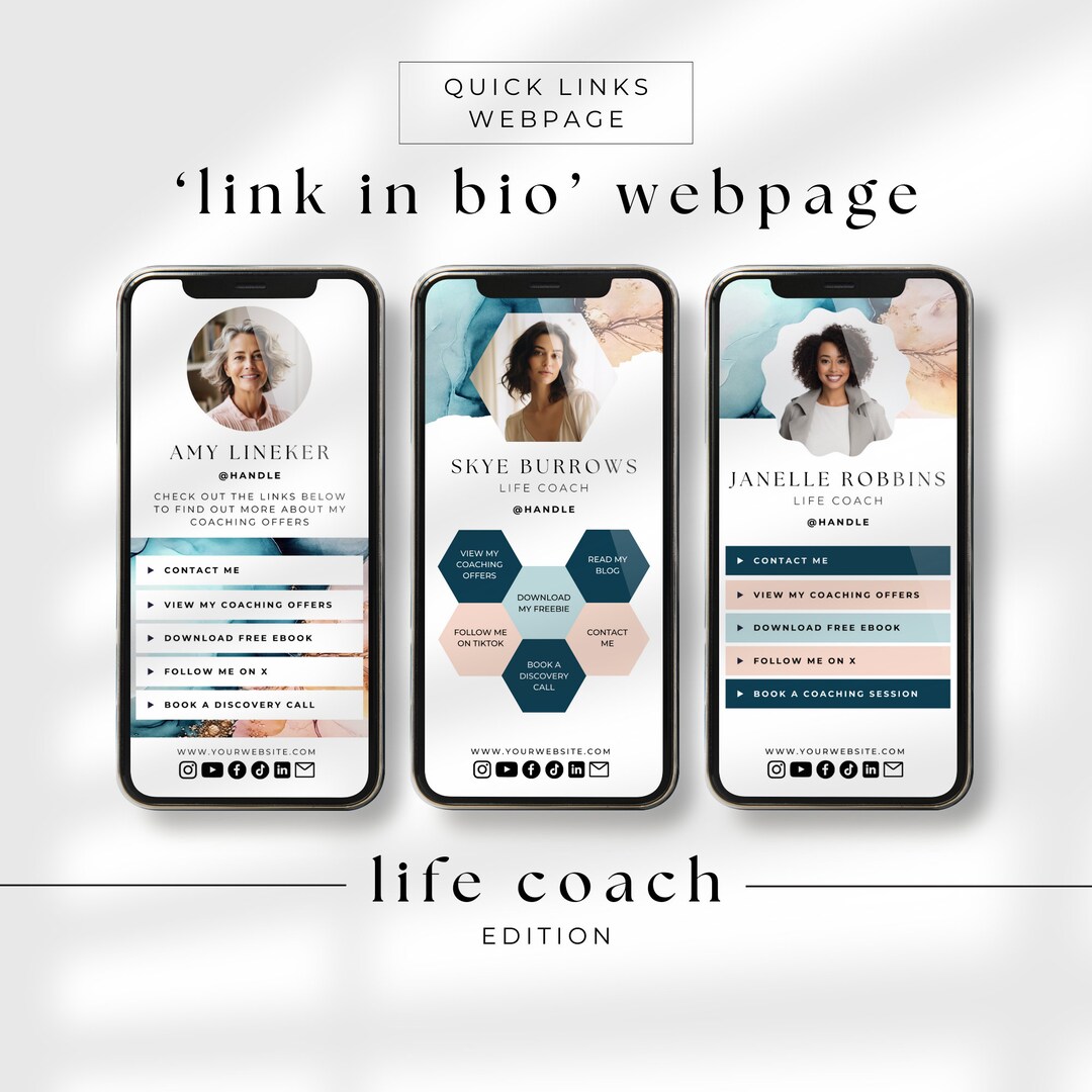 Life Coach Link in Bio, Canva Template Editable, One Page Web Page With ...