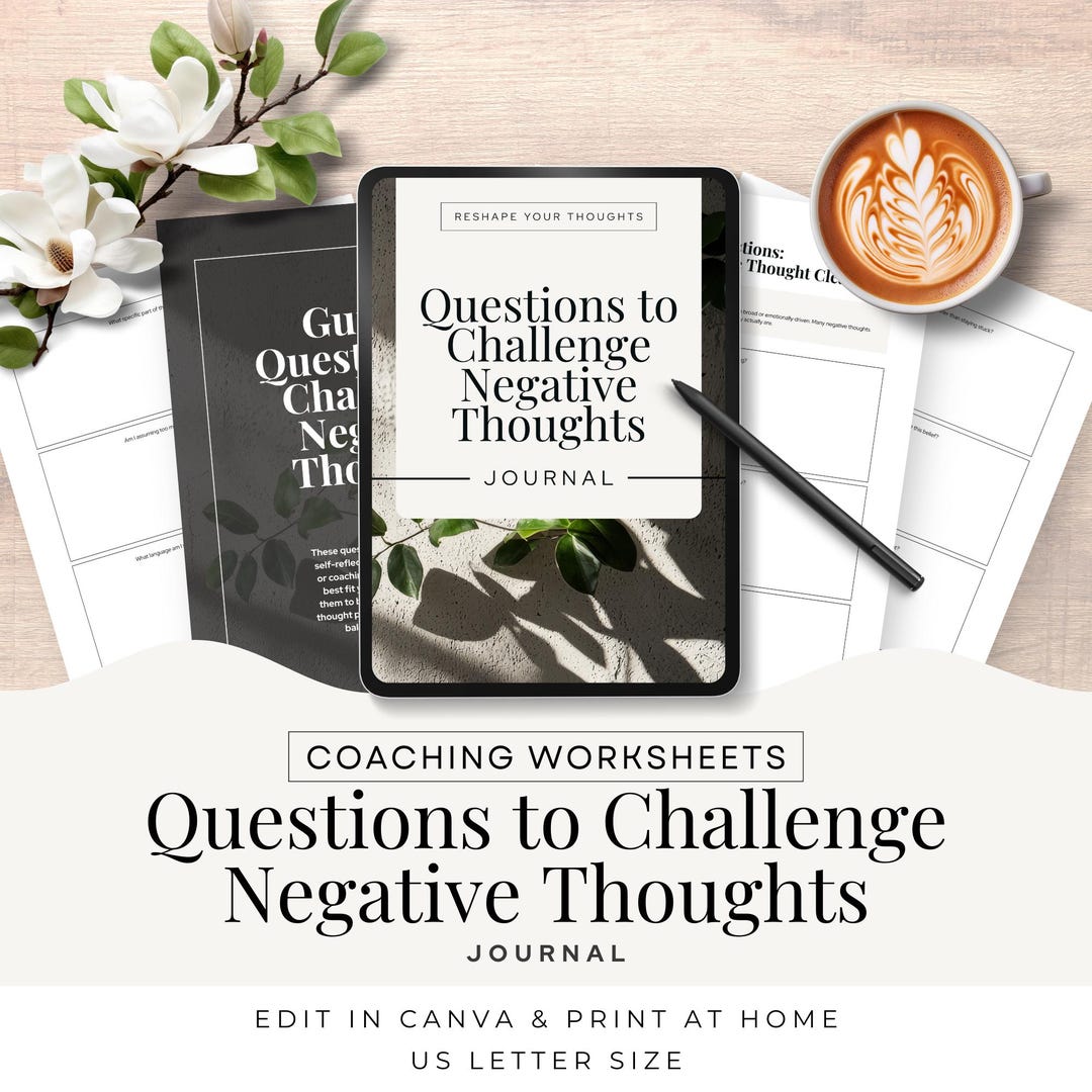 Challenge Negative Thoughts Journal for Therapy Mental Health Tool Self ...