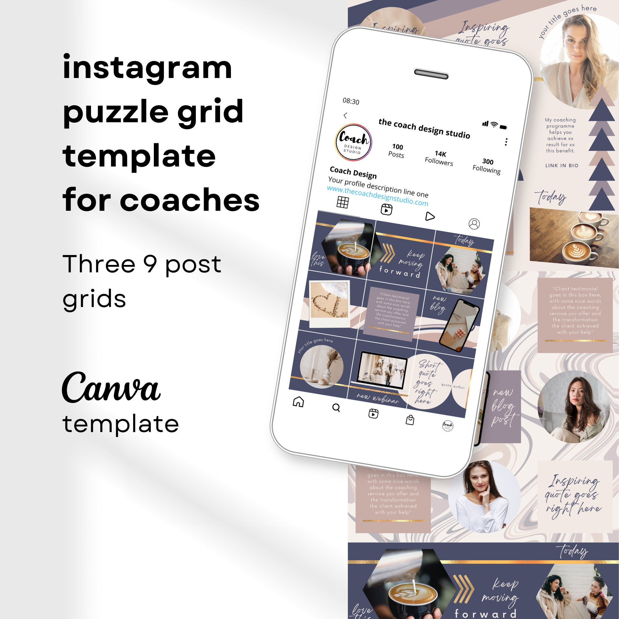 Instagram Puzzle Grid Template Canva for Coaches, Grid Layout, DIGITAL ...
