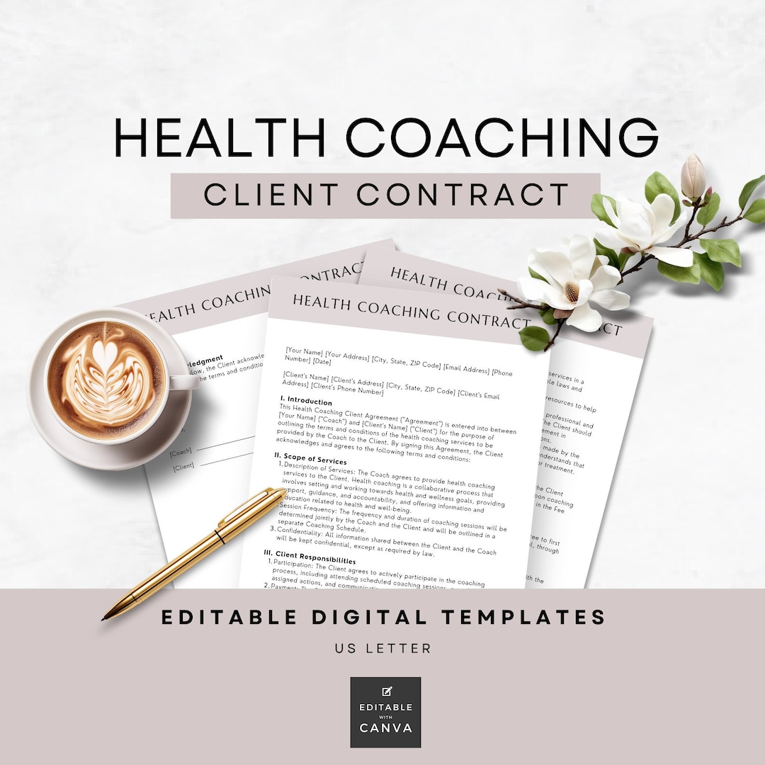 Health Coaching Client Contract, New Coachee Agreement Digital Canva Template, US Letter ...