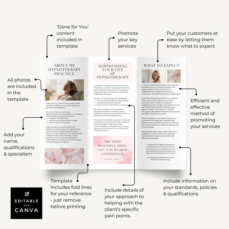 Tri Fold Leaflet Canva Template Hypnosis for Confidence Building ...