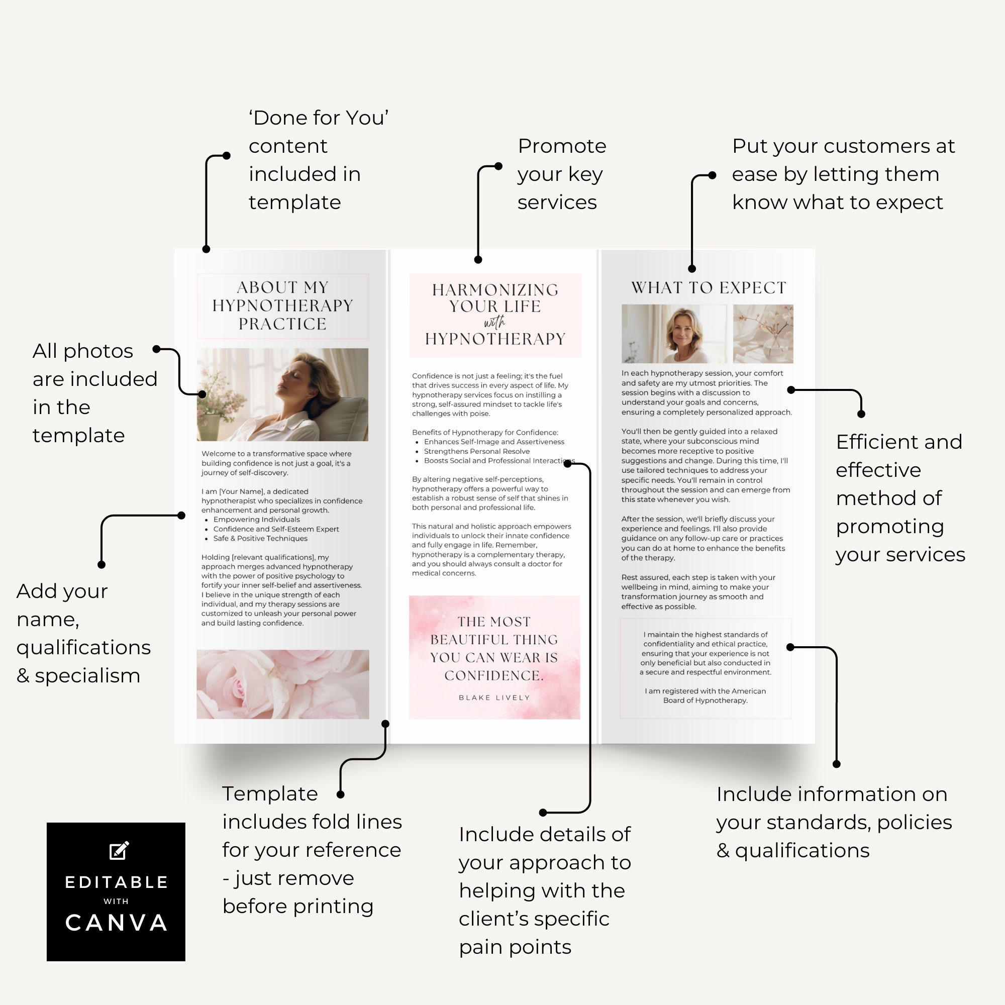 Tri Fold Leaflet Canva Template Hypnosis for Confidence Building ...