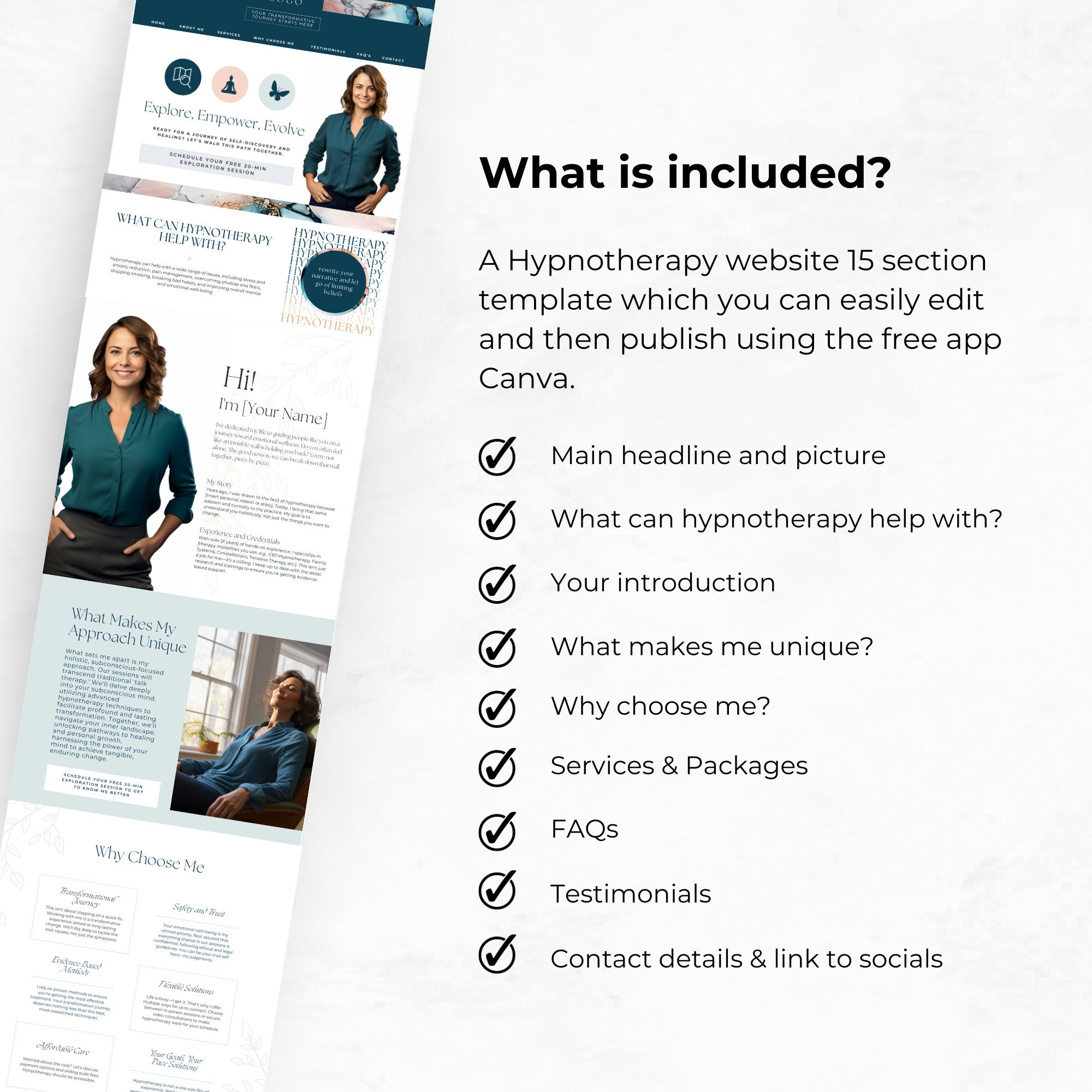 Hypnotherapist Starter Website Template, Canva Hypnotherapy Landing ...
