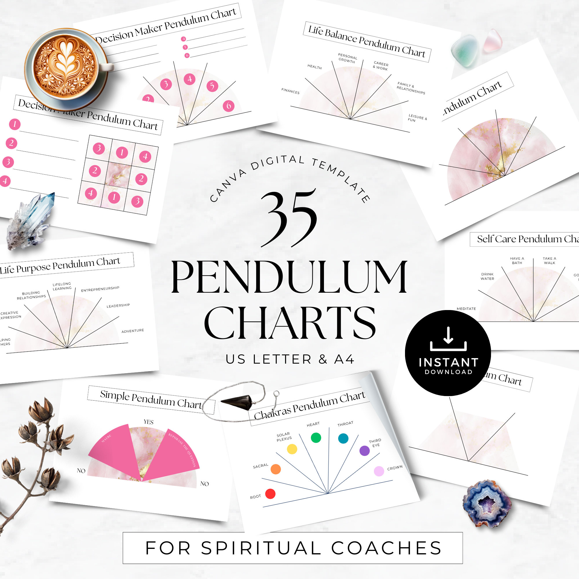 Pendulum Chart Bundle Spiritual Coach, Dowsing Board Printable ...