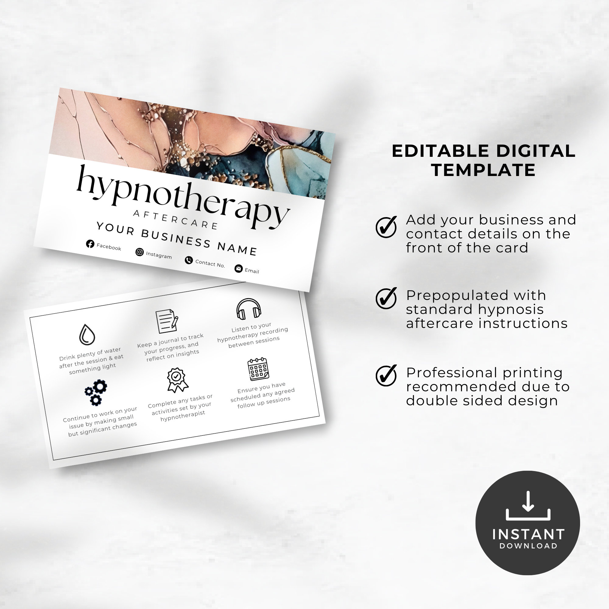 Printable Hypnosis Post Session Card Template, Aftercare Card ...