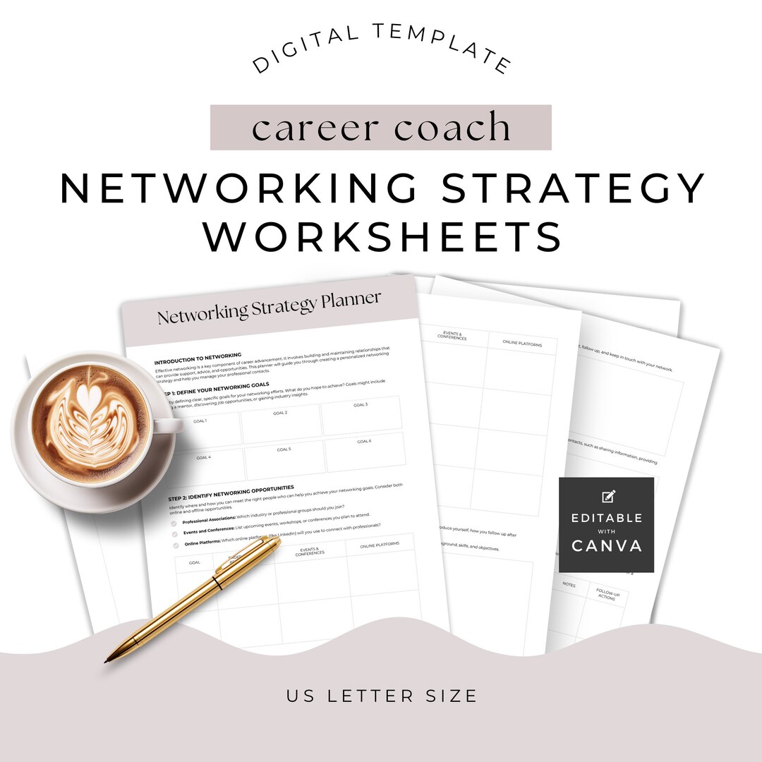 Networking Strategy Worksheet Career Coach Handout Canva Template ...
