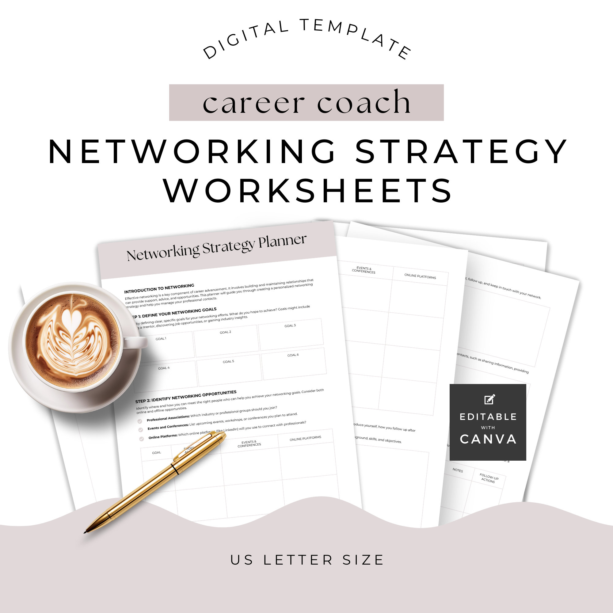 Networking Strategy Worksheet Career Coach Handout Canva Template ...