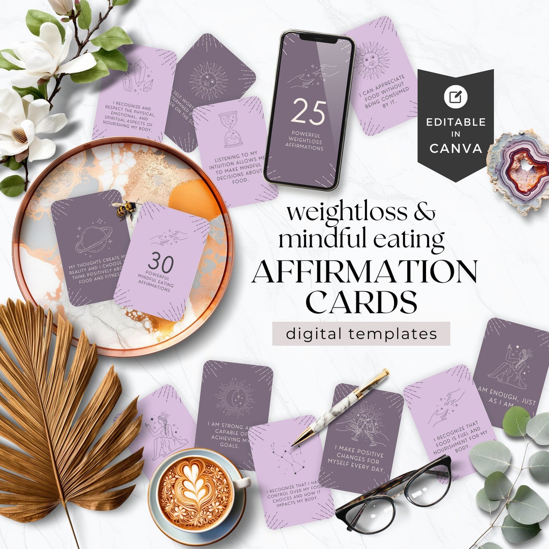 Mindful Eating & Weight Loss Printable Affirmation Cards, Positive ...