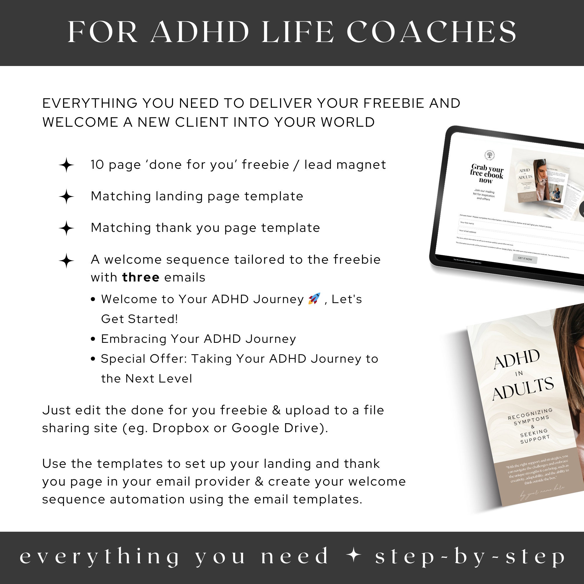 ADHD Life Coach Freebie and Email Sequence, Lead Magnet Canva Template ...