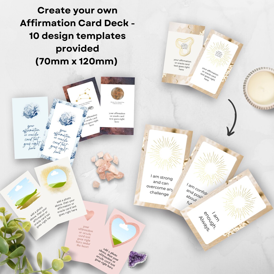 Affirmation Card Deck Creator Bundle, Card Design Canva Templates ...