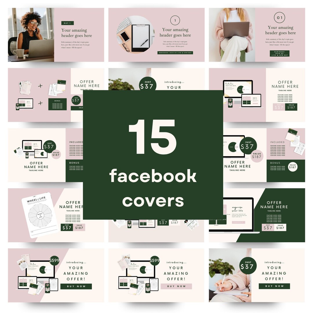 Facebook Covers and Event Covers, Forest Green and Pink 15 Different ...
