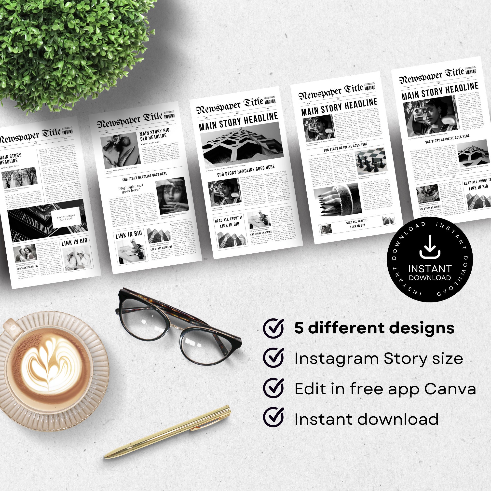 Newspaper Template Editable Instagram Story, Scroll Stopping Canva ...