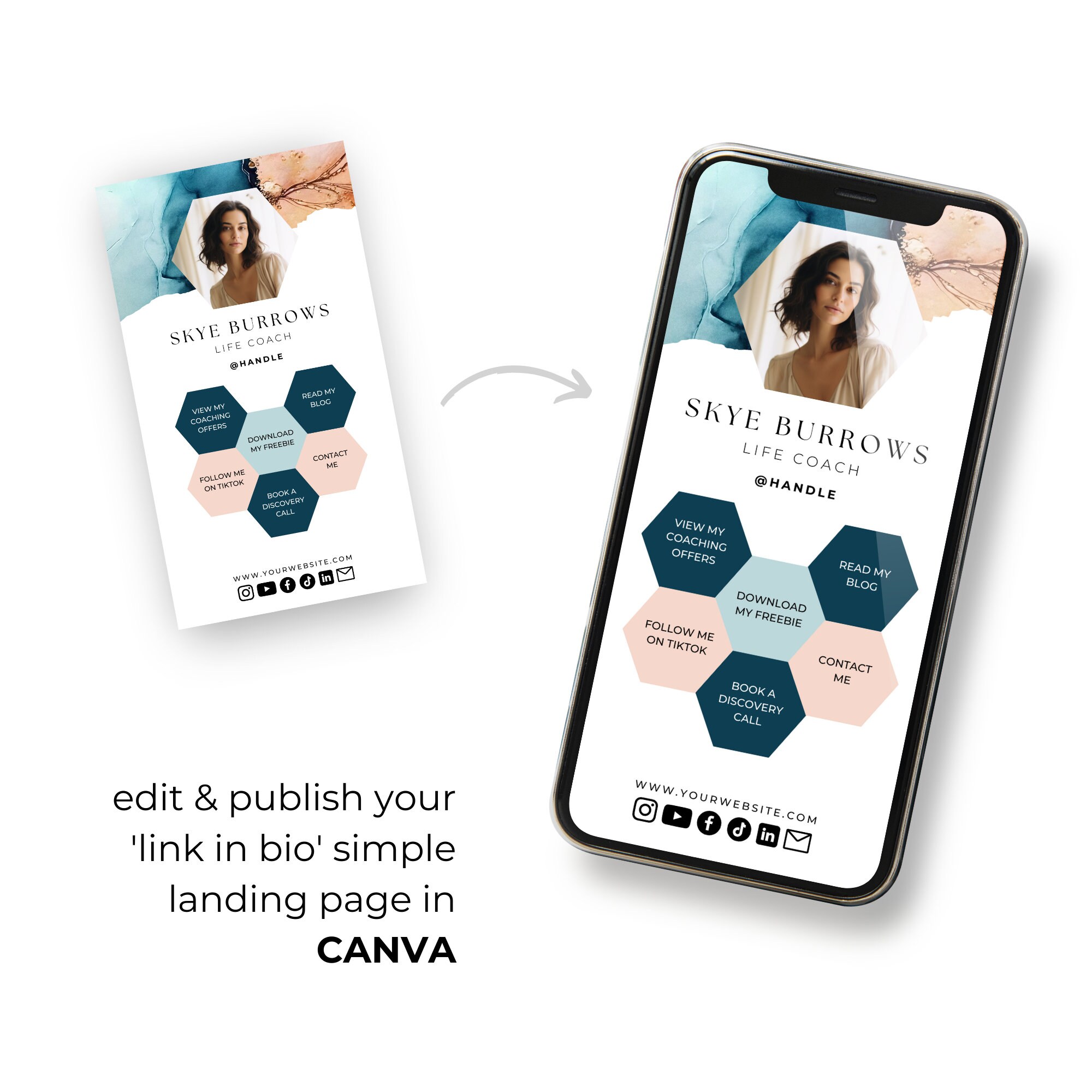 Life Coach Link in Bio, Canva Template Editable, One Page Web Page With ...
