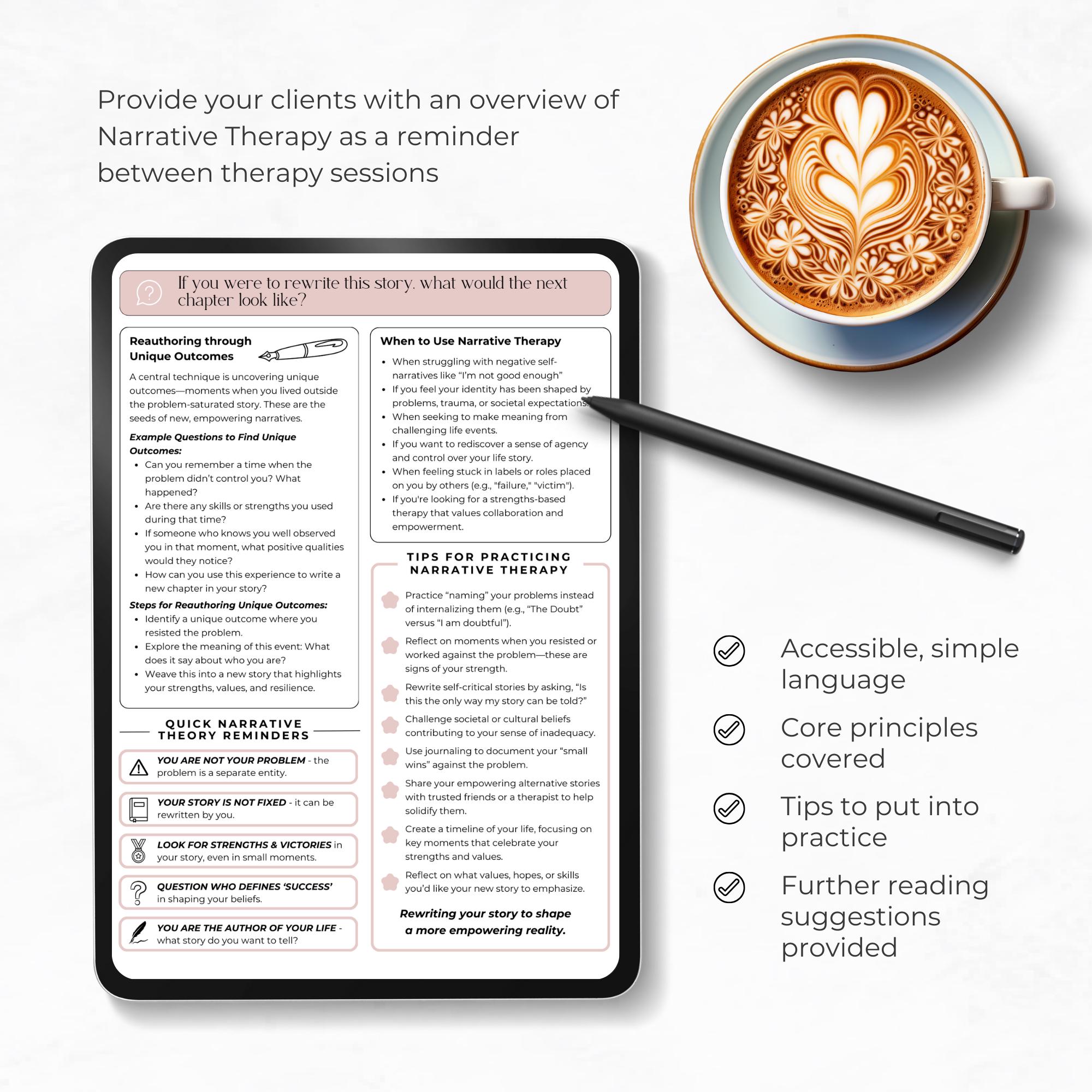 Narrative Therapy Cheat Sheet Canva Template Client Handout Cheatsheet ...