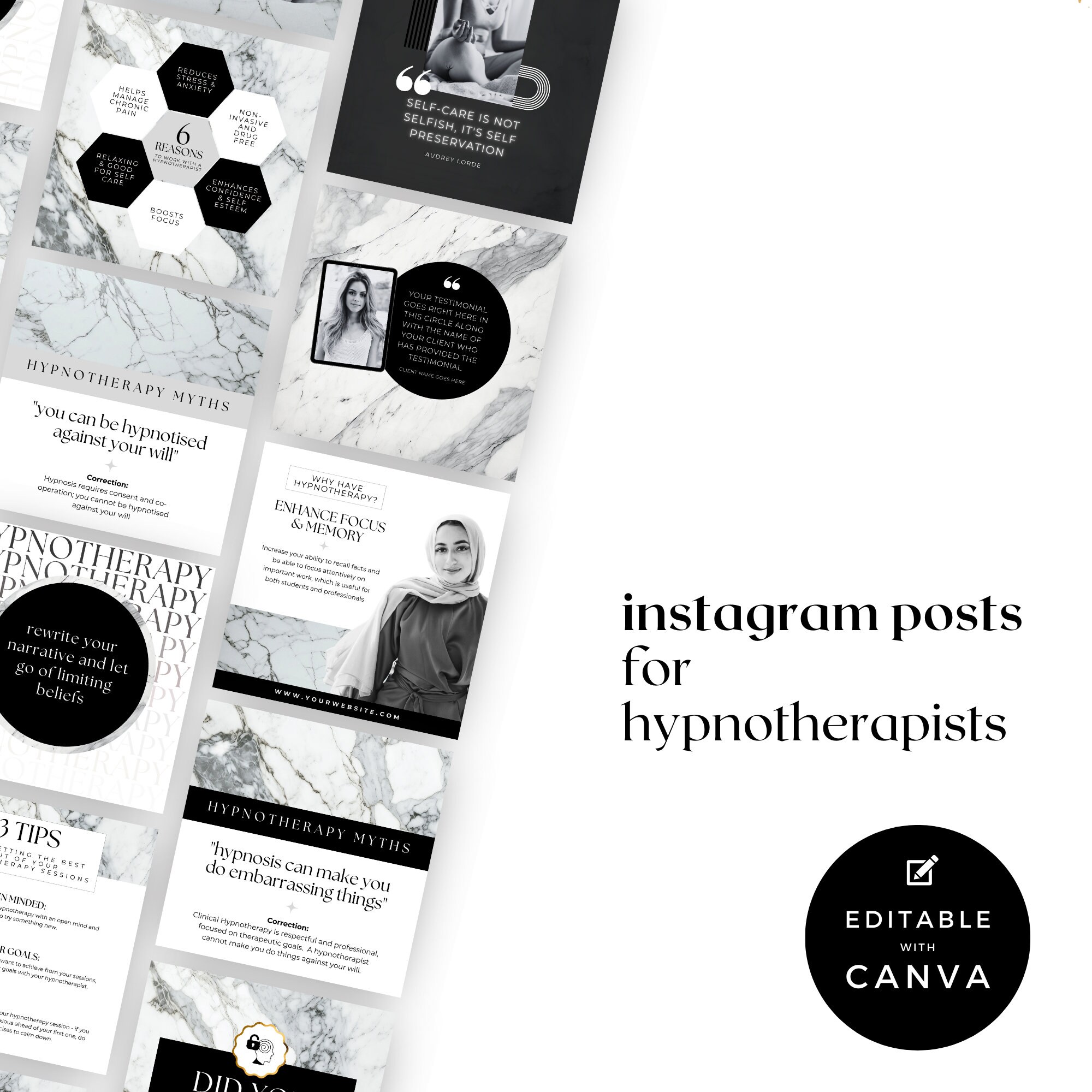 Hypnotherapy Insta Posts Canva Template, Hypnotherapist Instagram IG ...
