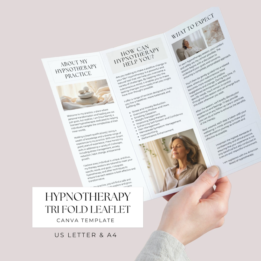Hypnotherapy Tri Fold Leaflet Canva Template, Hypnotherapist Marketing ...