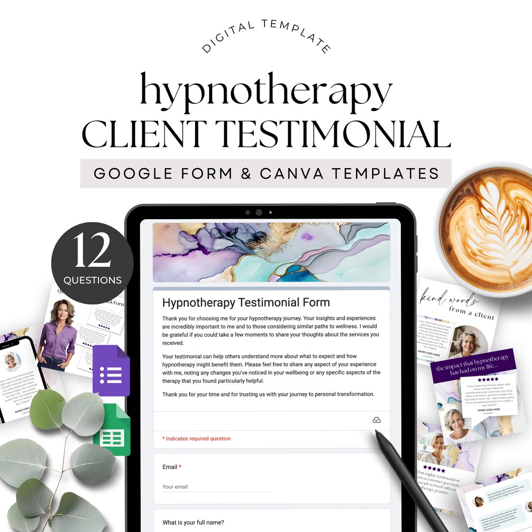 Client Testimonial Form Template, Digital Google Form for Hypnotherapy ...