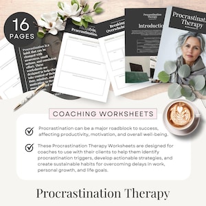 Procrastination Therapy Worksheet Set, Canva Templates, Mental Health ...