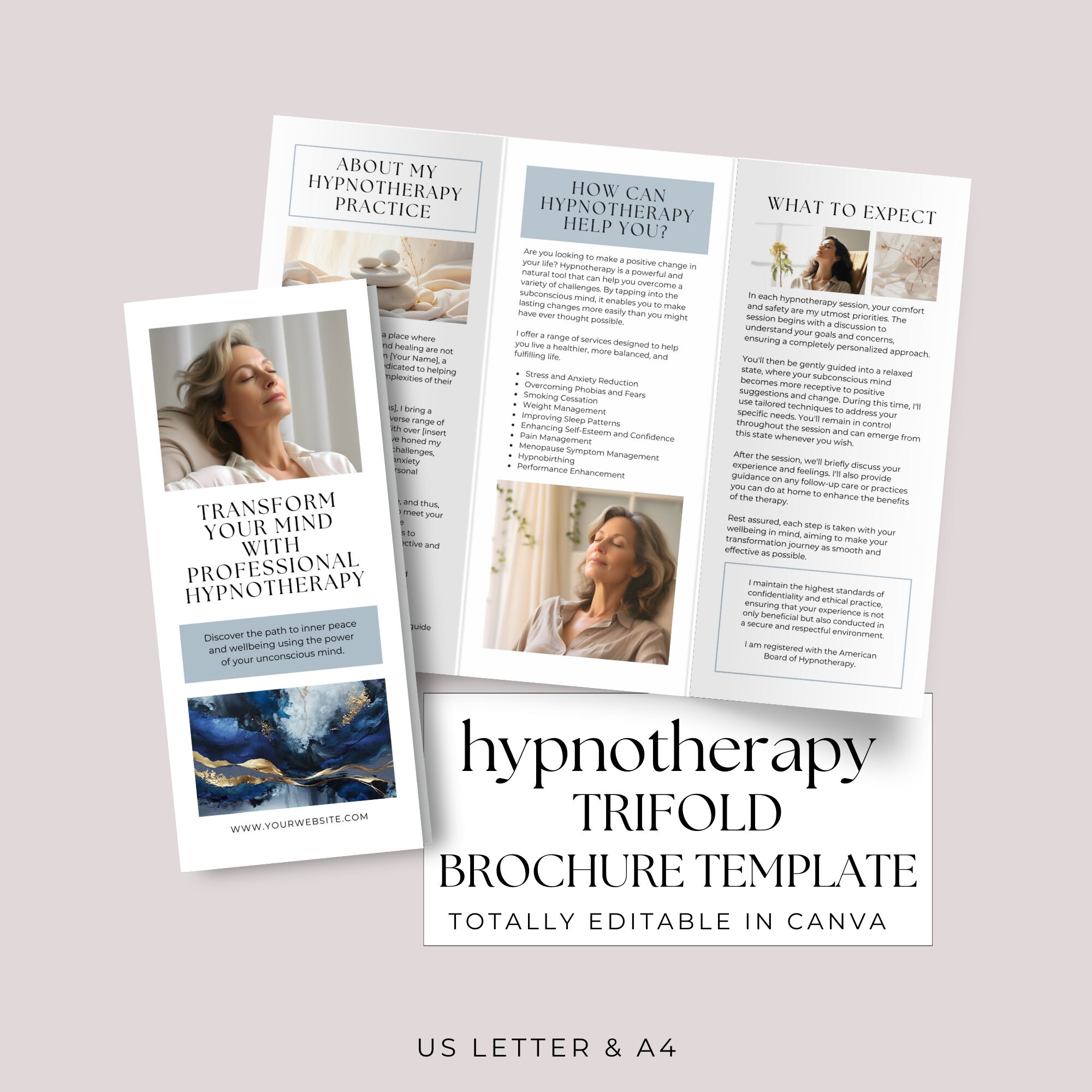 Trifold Hypnotherapy Brochure Editable Canva Template for ...