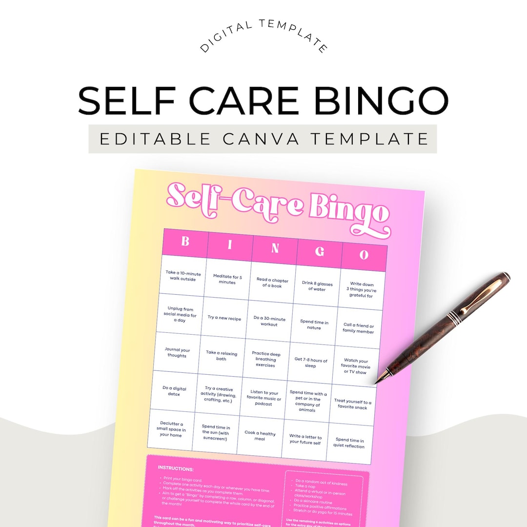 Self Care Bingo Lead Magnet Canva Template for Health Coach Wellbeing ...