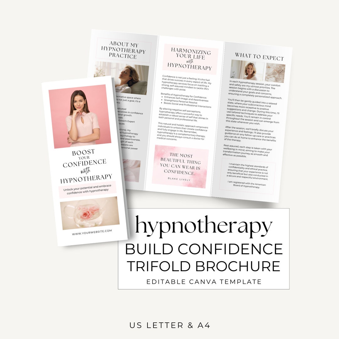 Tri Fold Leaflet Canva Template Hypnosis for Confidence Building ...