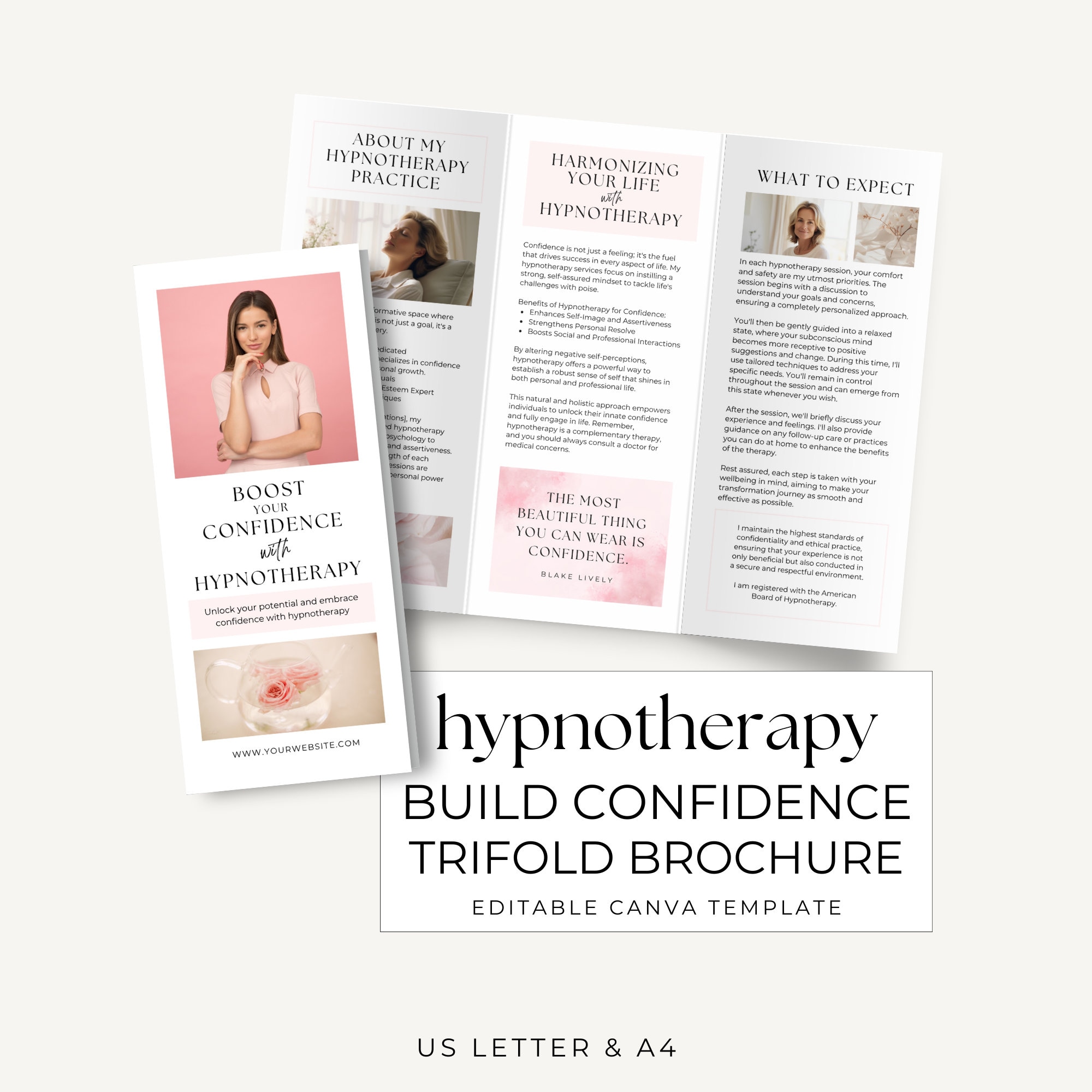 Tri Fold Leaflet Canva Template Hypnosis for Confidence Building ...