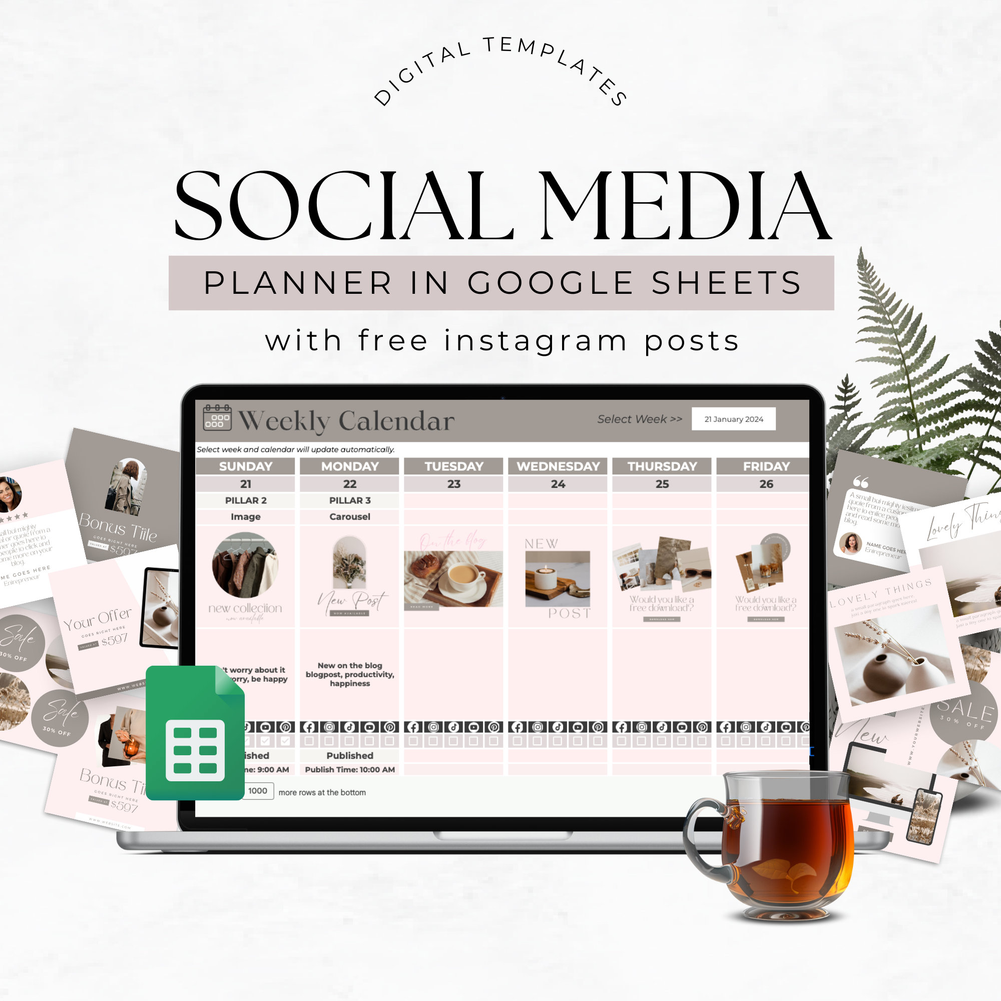 Instagram Content Calendar Google Sheets With Feed Preview, Social ...