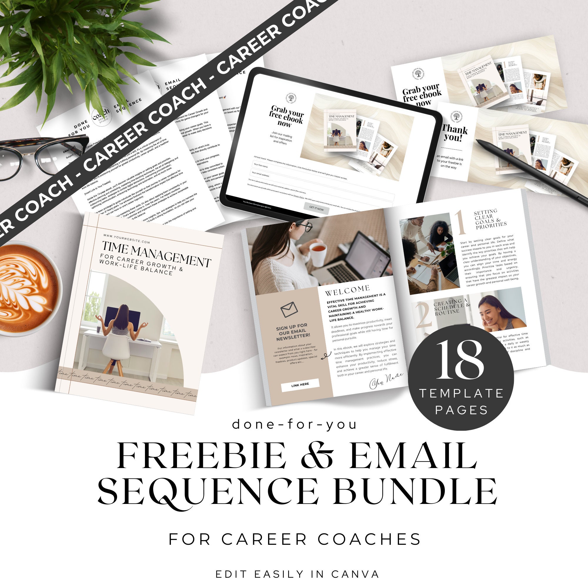 Career Coach Freebie and Welcome Sequence Canva Template Bundle, Time ...