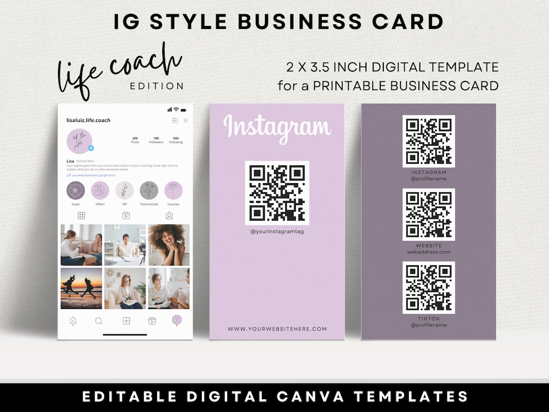 Business Card QR Code Insta Style IG Biz Brand Canva Template for Coach ...