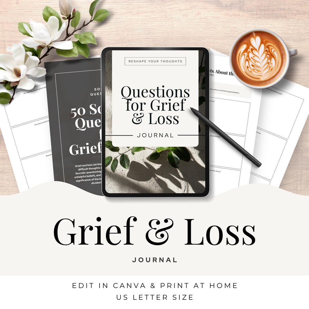 Grief and Loss Journaling Questions CBT Canva Template Therapy Tool ...