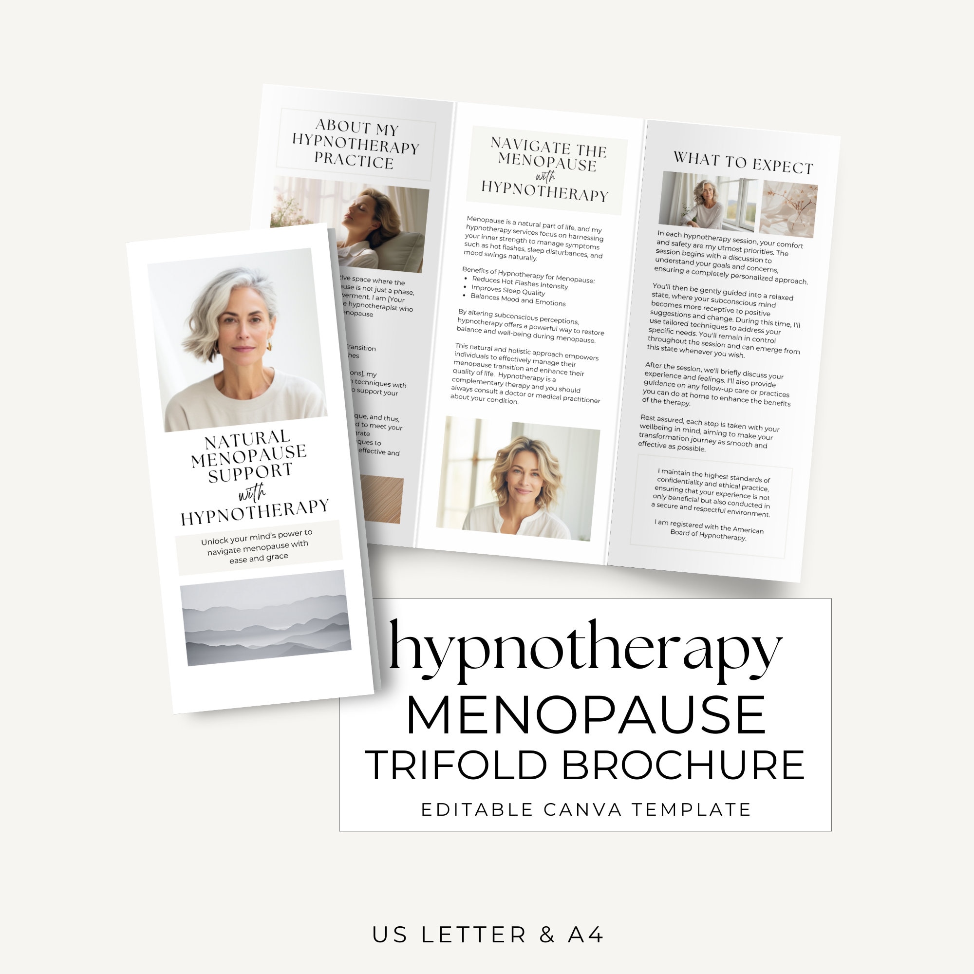 Hypnotherapy Tri Fold Leaflet Canva Template, Menopause Support ...