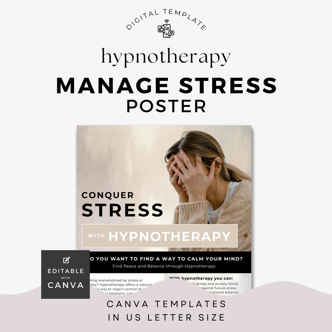 Stress Relief Poster Anxiety Management Canva Template Hypnotherapist ...