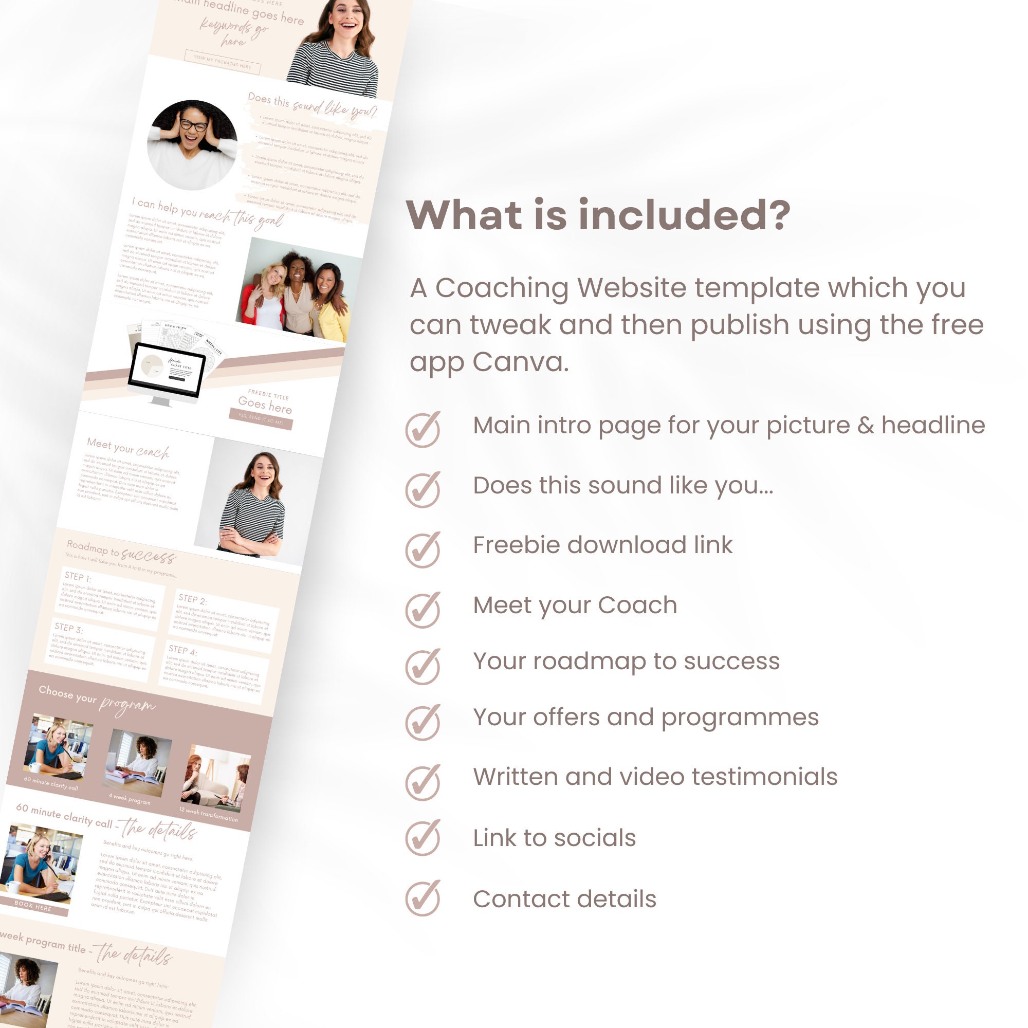 Coaching Website Template Canva, DIY WEBSITE, Canva Web Template for ...