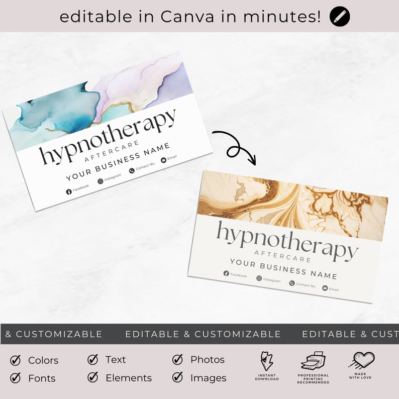 Customer Care Card for Hypnotherapy Clients, Post Hypnosis Instructions ...