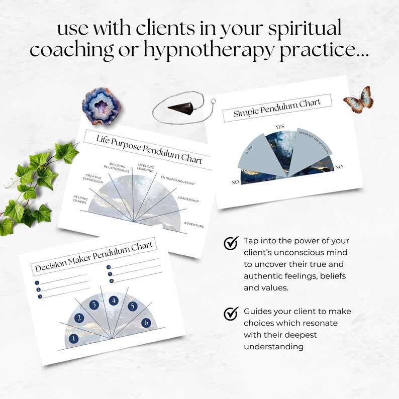 Pendulum Chart Bundle for Hypnotherapist, Spiritual Coach Dowsing Board ...