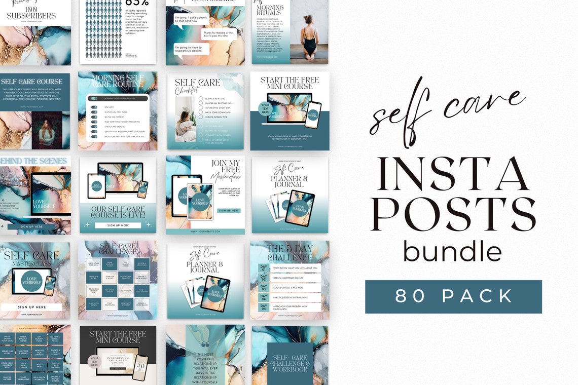 Self Care Insta Posts Canva Template for Coaches Course Creators Therapist Instagram IG Feed ...