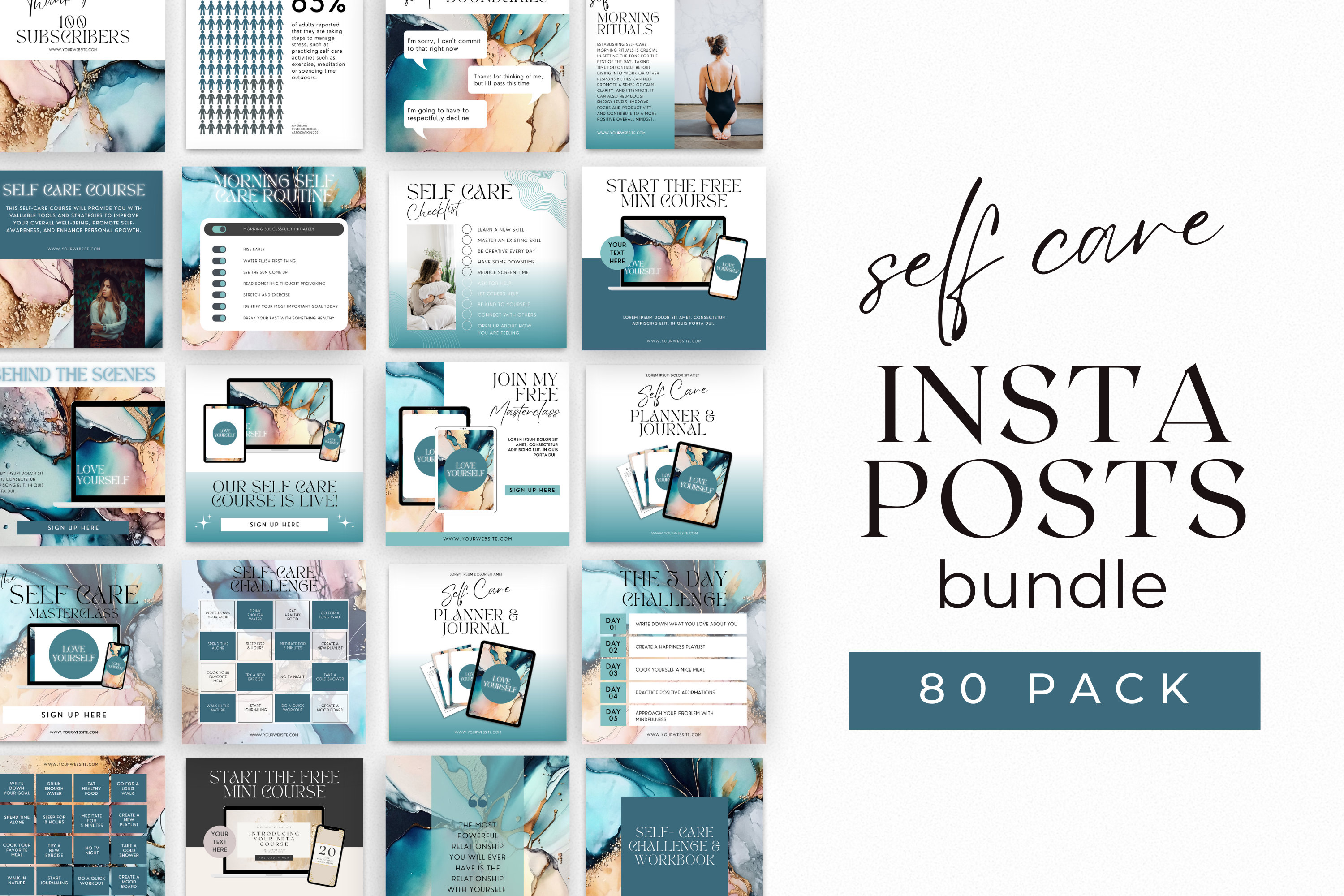 Self Care Insta Posts Canva Template for Coaches Course Creators ...