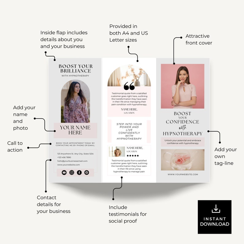 Tri Fold Leaflet Canva Template Hypnosis for Confidence Building ...