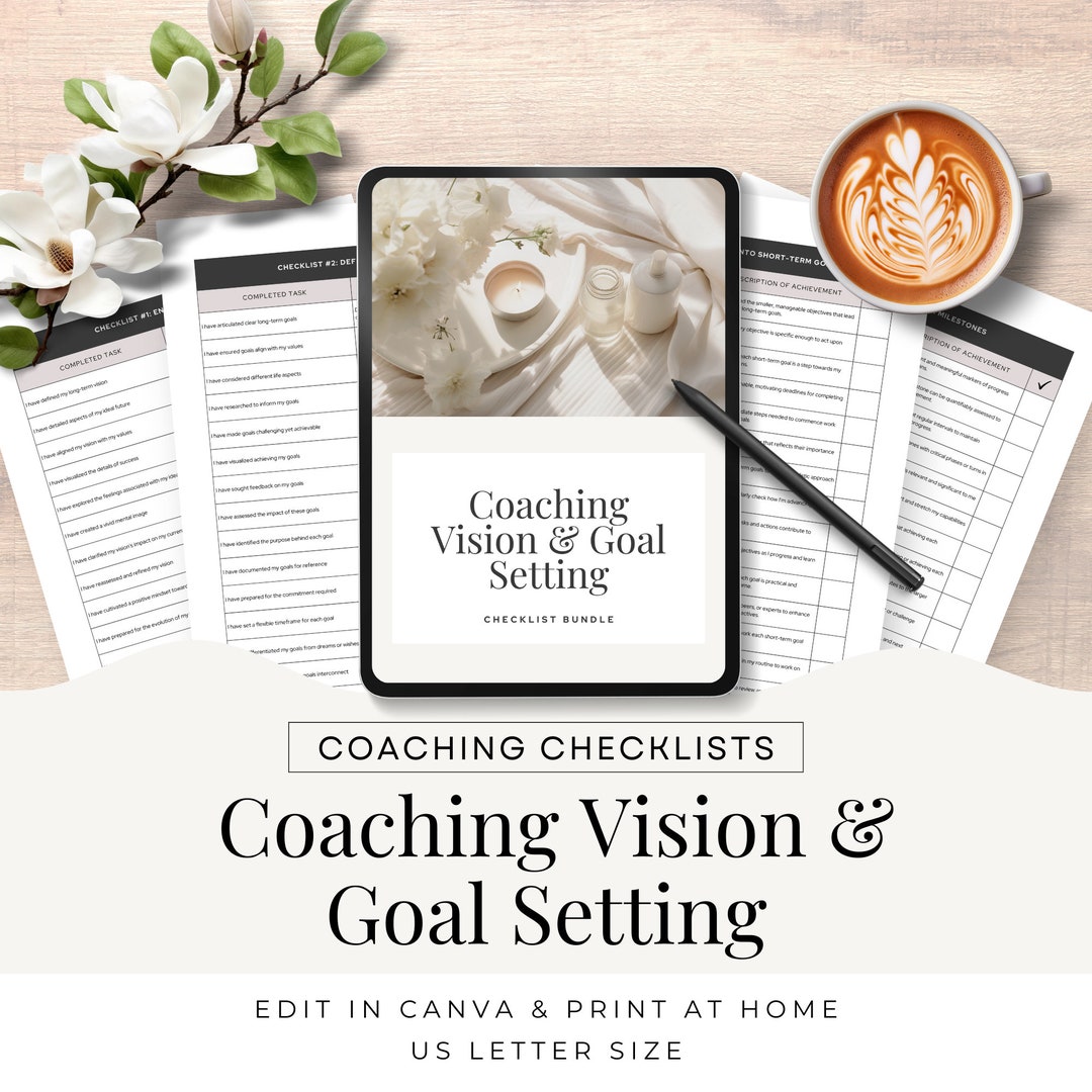 Goal Setting Checklist Bundle Printable Worksheets Set Canva Template ...