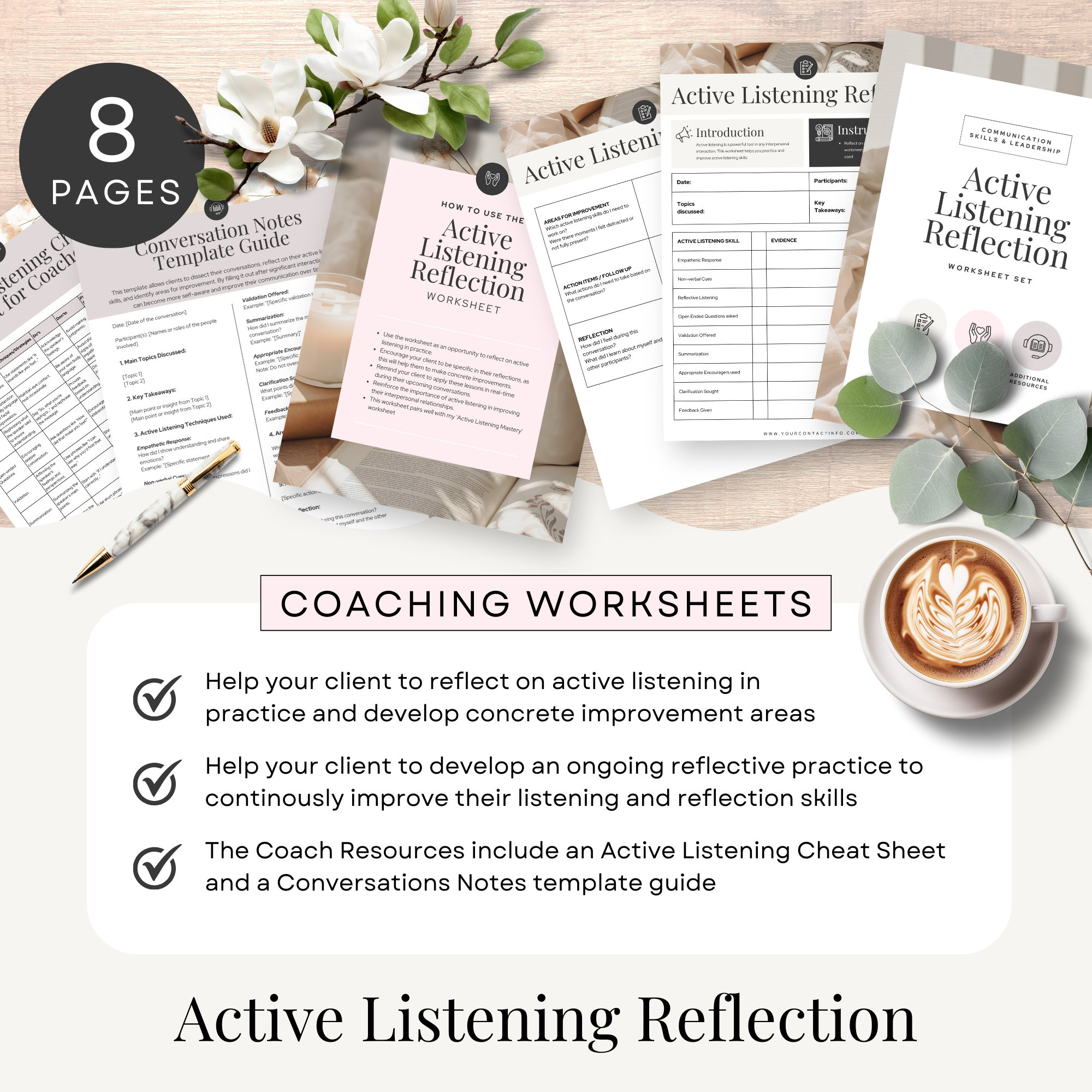 Life Coach Worksheet Active Listening Reflection, Canva Template ...